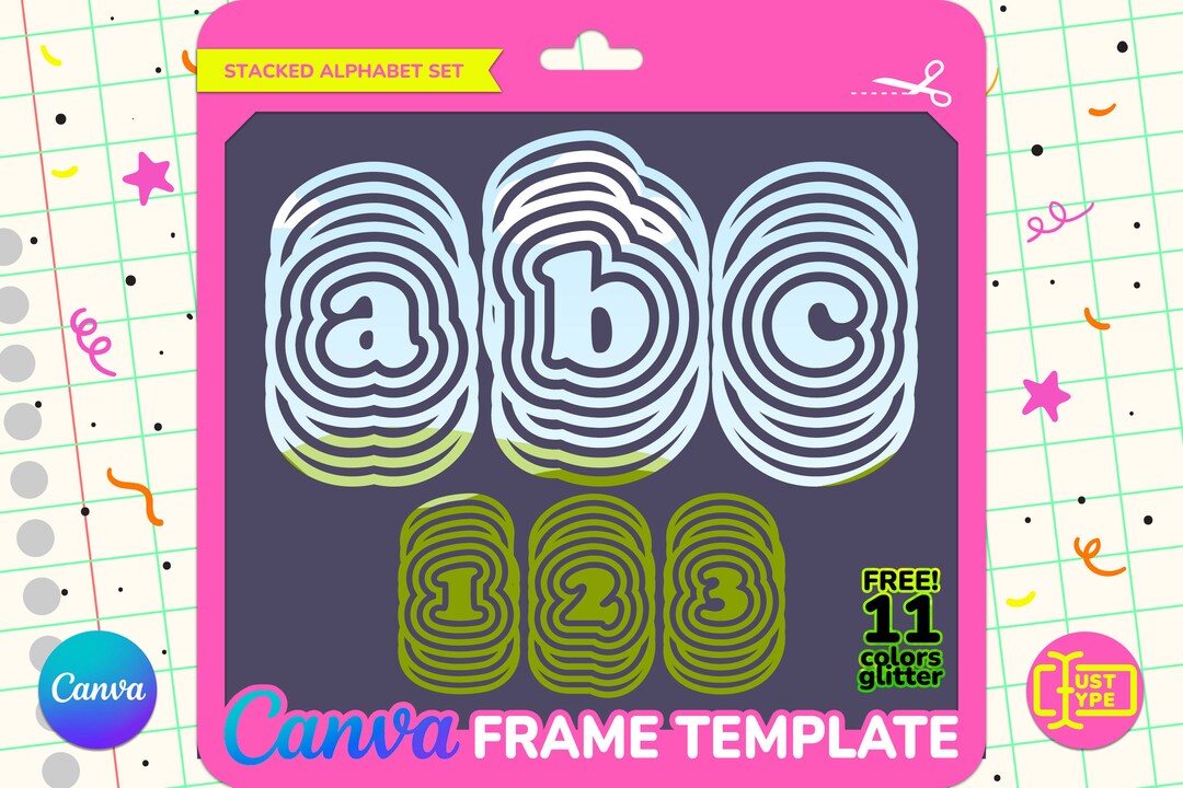 Level Stacked Alphabet Canva Frame Template | Editable Layered Stacked ...