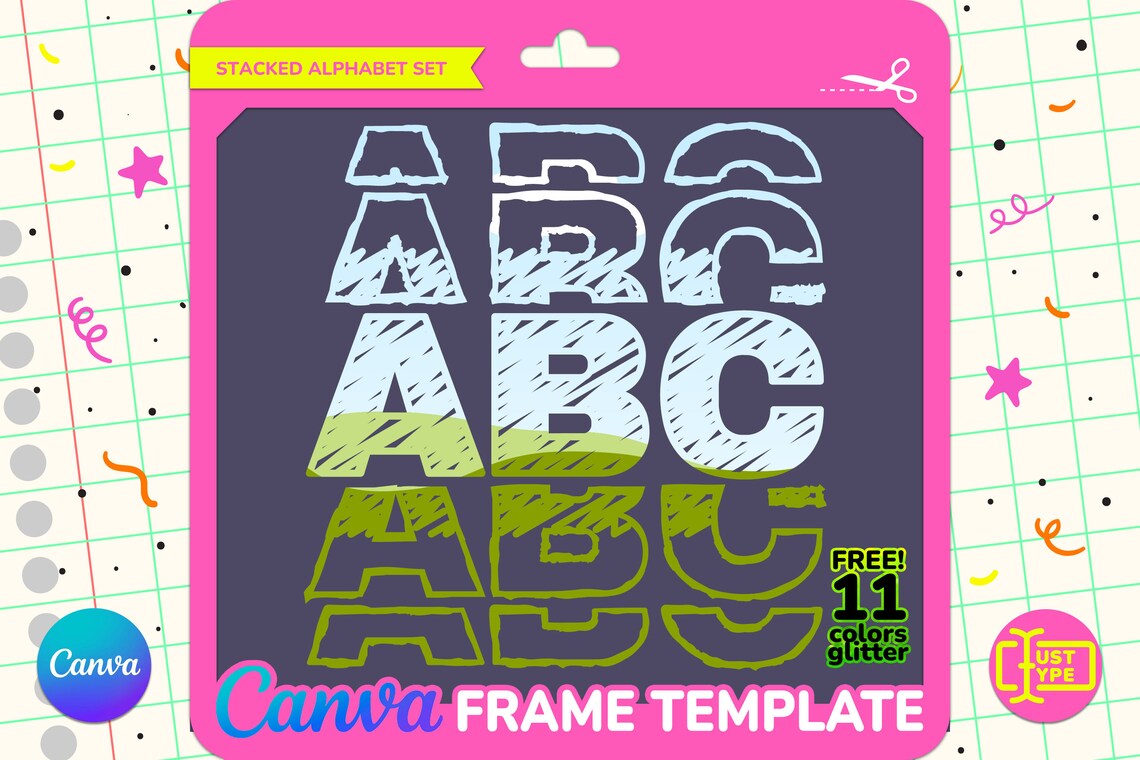 Sketch Stacked Alphabet Canva Frame Template Editable Draft Stacked ...