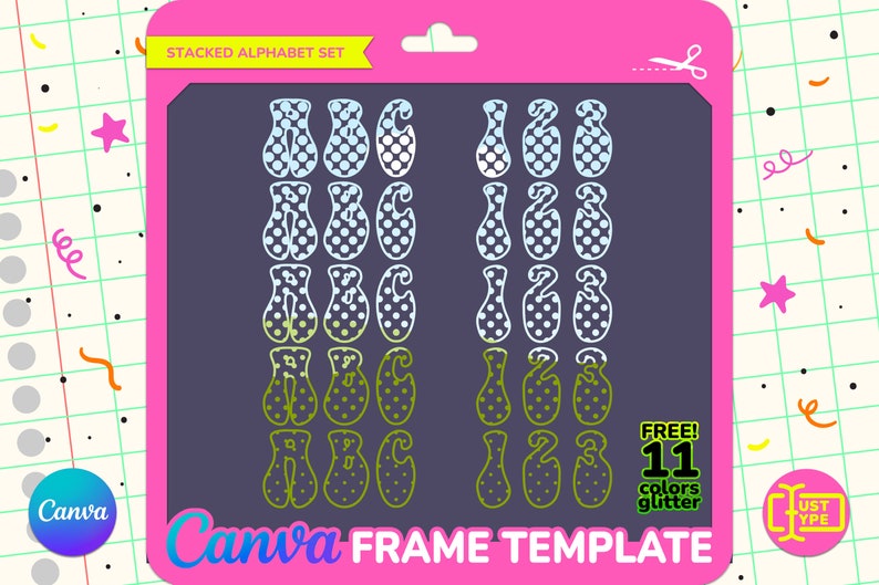 Wavy Groovy Stacked Canva Frame Template | Editable Retro Stacked ...