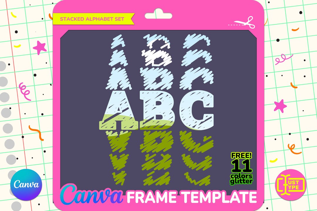 Crayon Stacked Alphabet Canva Frame Template | Editable Scribble ...