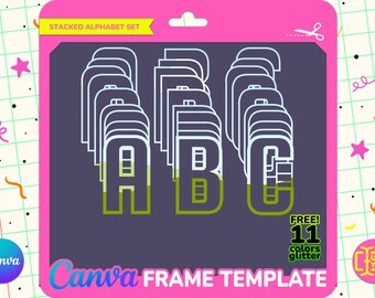 Splash Stacked Alphabet Canva Frame Template Editable Spattered Stacked ...
