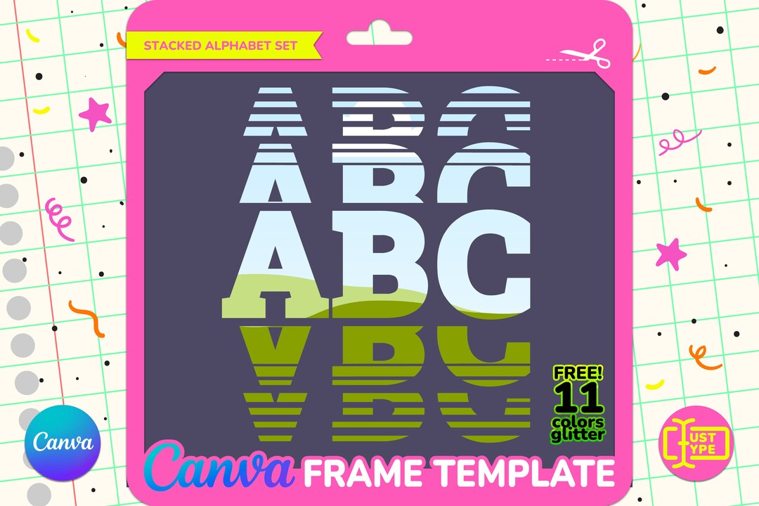 Track Stacked Alphabet Canva Frame Template | Editable Trail Stacked ...