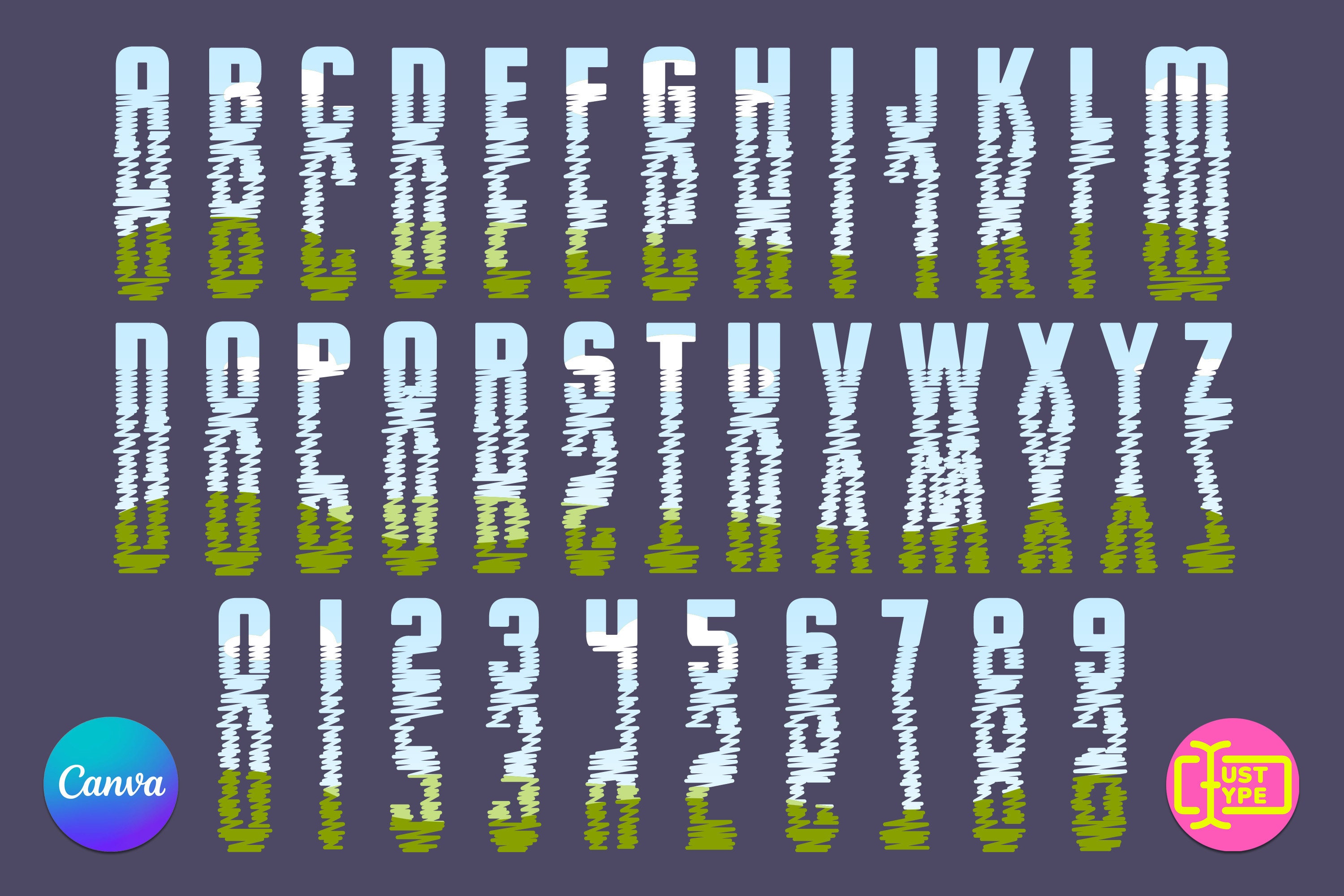 Water Stacked Alphabet Canva Frame Template | Editable Shadow Stacked ...