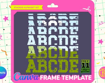 Echo Stacked Alphabet Canva Frame Template Editable Repeat Stacked ...