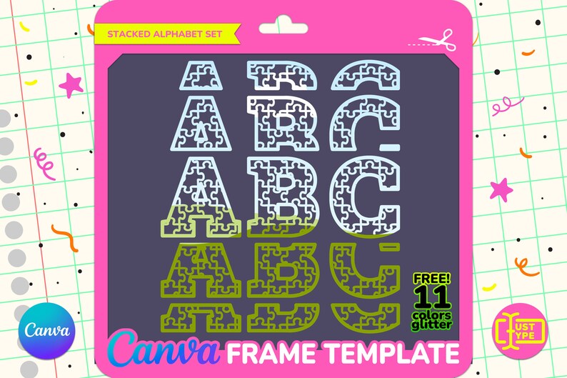 Puzzle Stacked Alphabet Canva Frame Template | Editable Game Stacked ...
