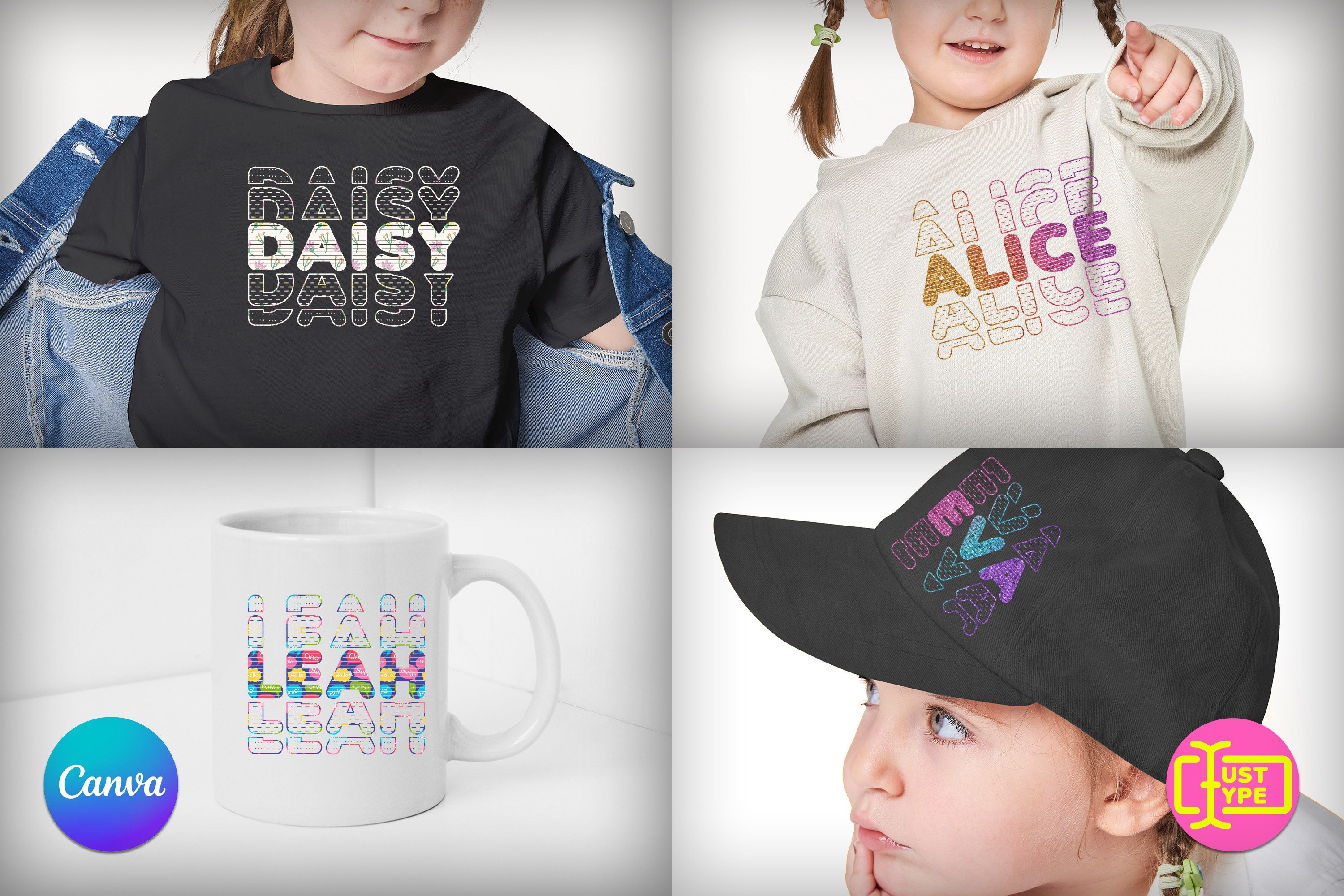 Dash Pattern Stacked Alphabet Canva Frame Template | Editable Line ...