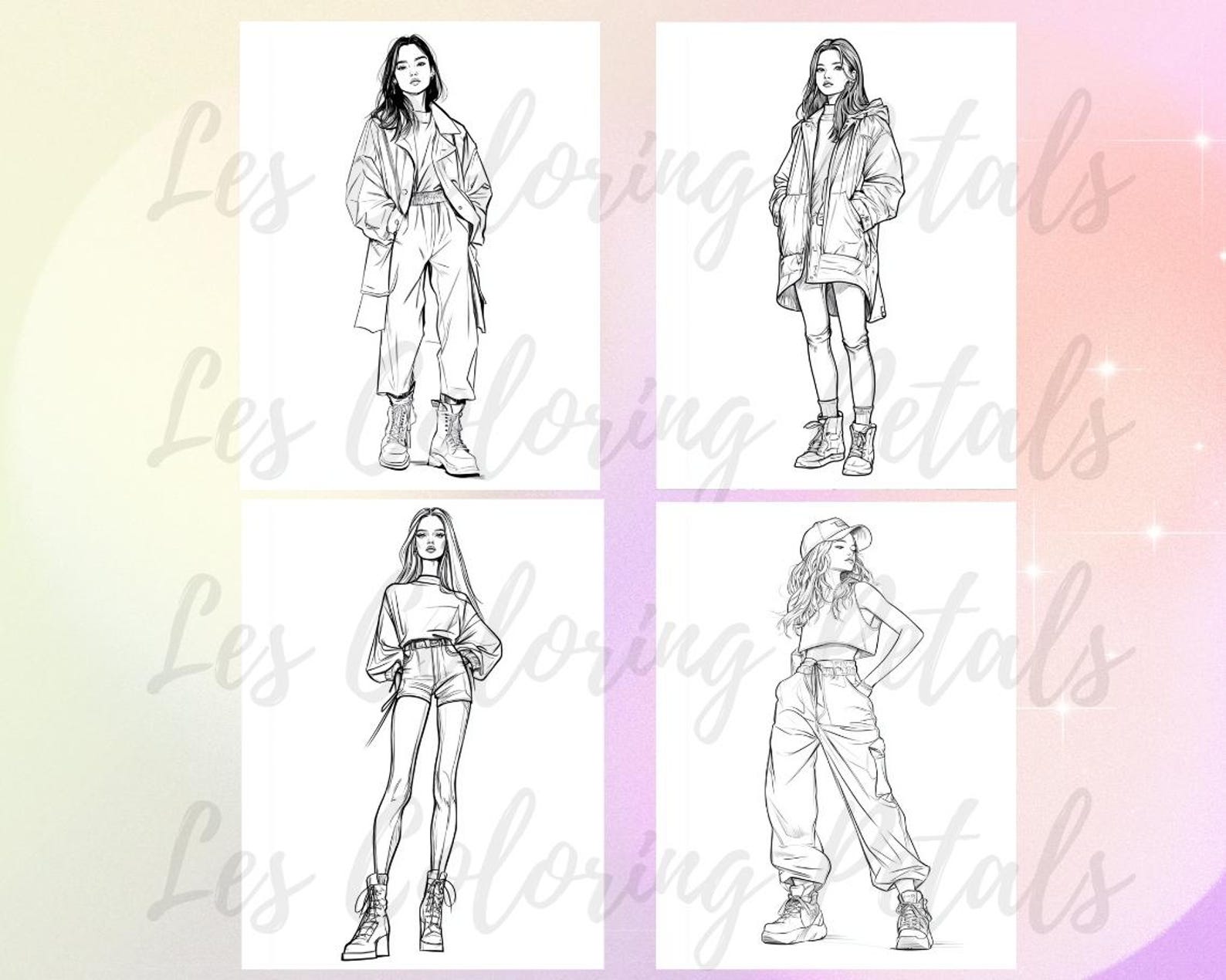 Y2k Fashion Style Coloring Book Printable PDF 90s Influence Fashion ...