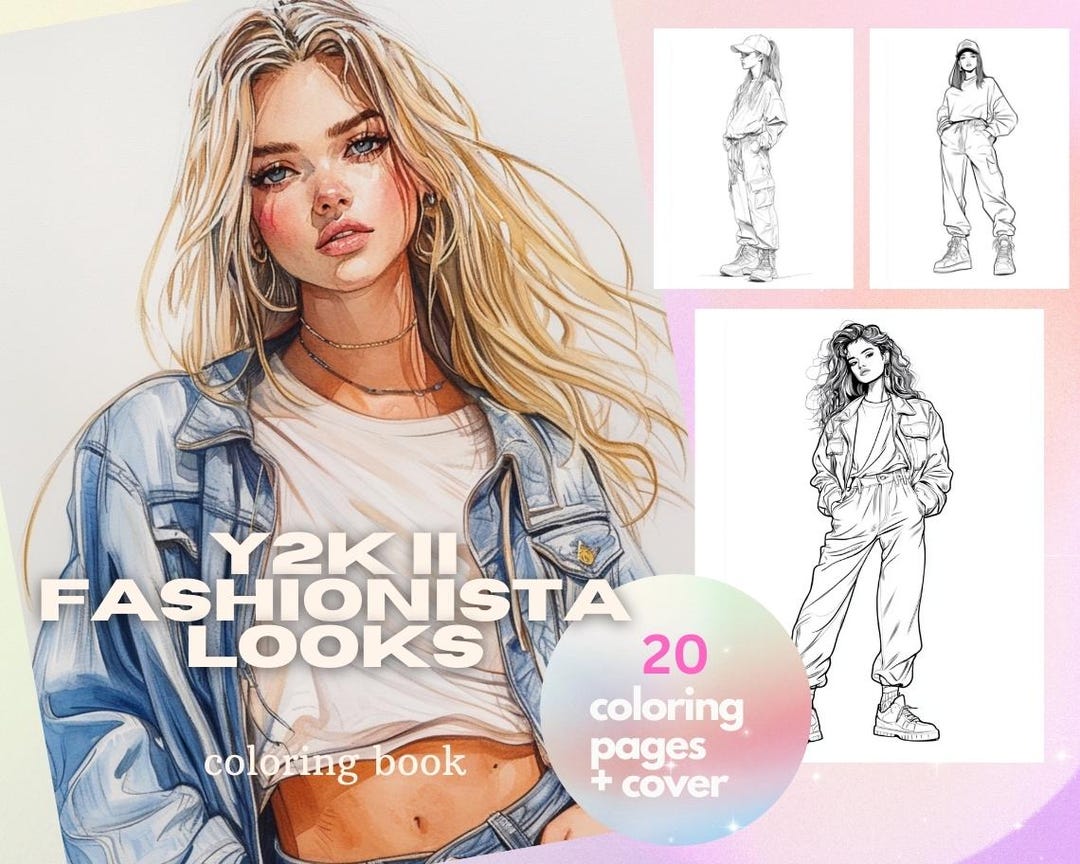 Y2k Fashion Style Coloring Book Printable PDF 90s Influence Fashion ...