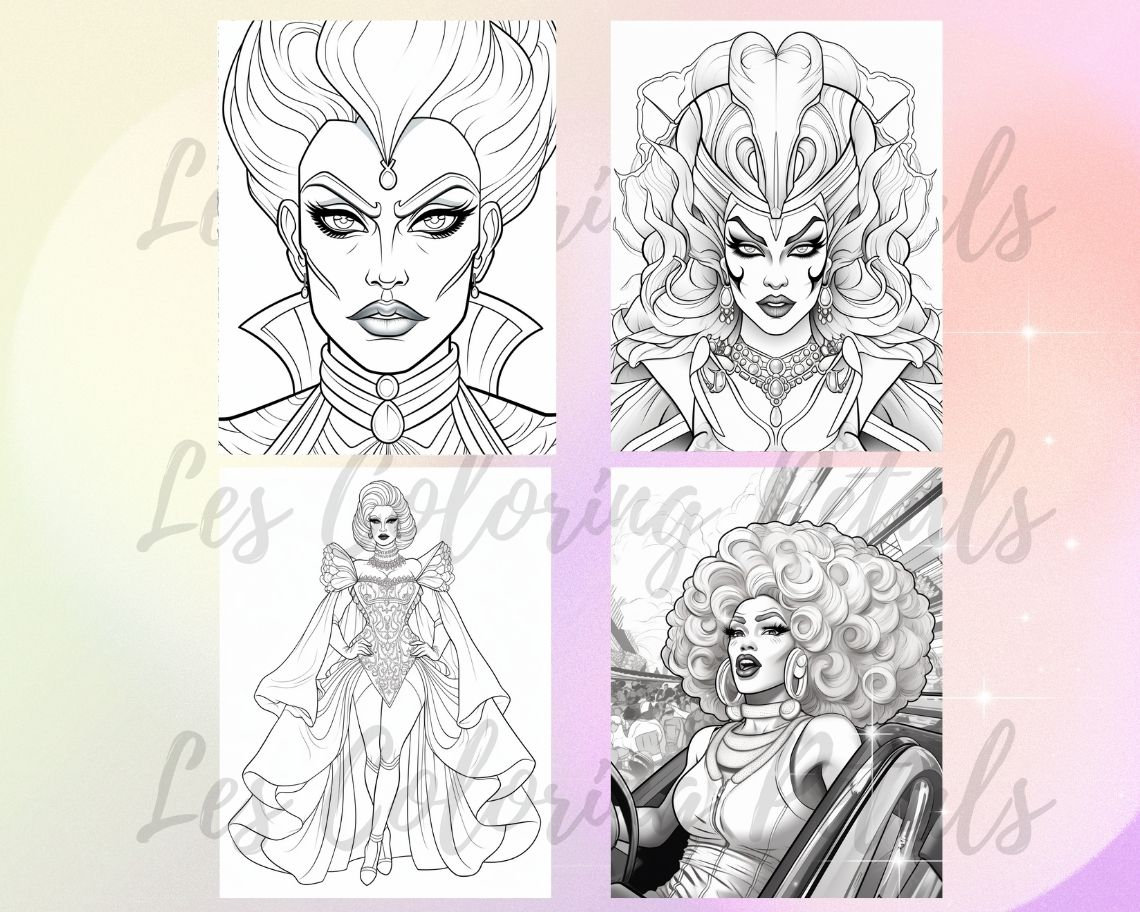DRAG QUEENS - 25 Coloring Pages, 2 Covers, Coloring Book for Adults and ...
