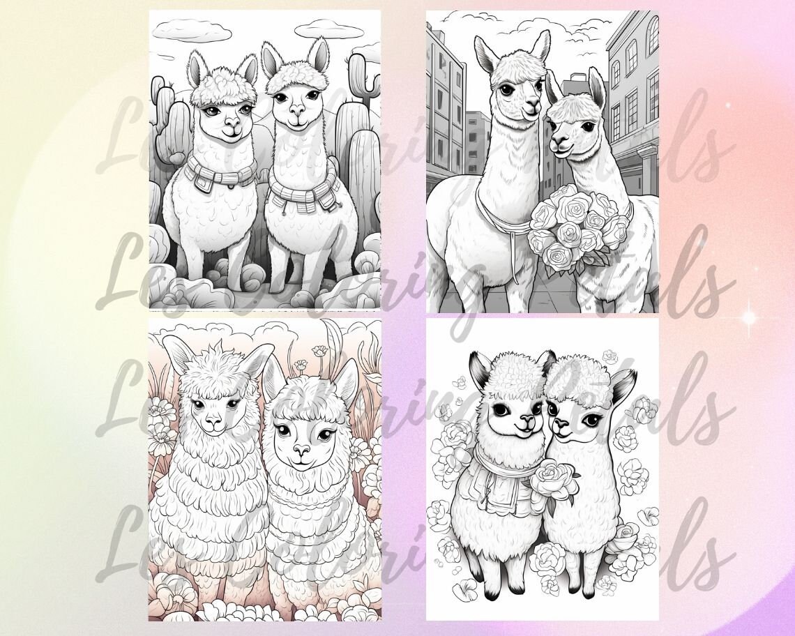 Llama Coloring Book, Alpacas in Love, Adult Coloring Printable ...