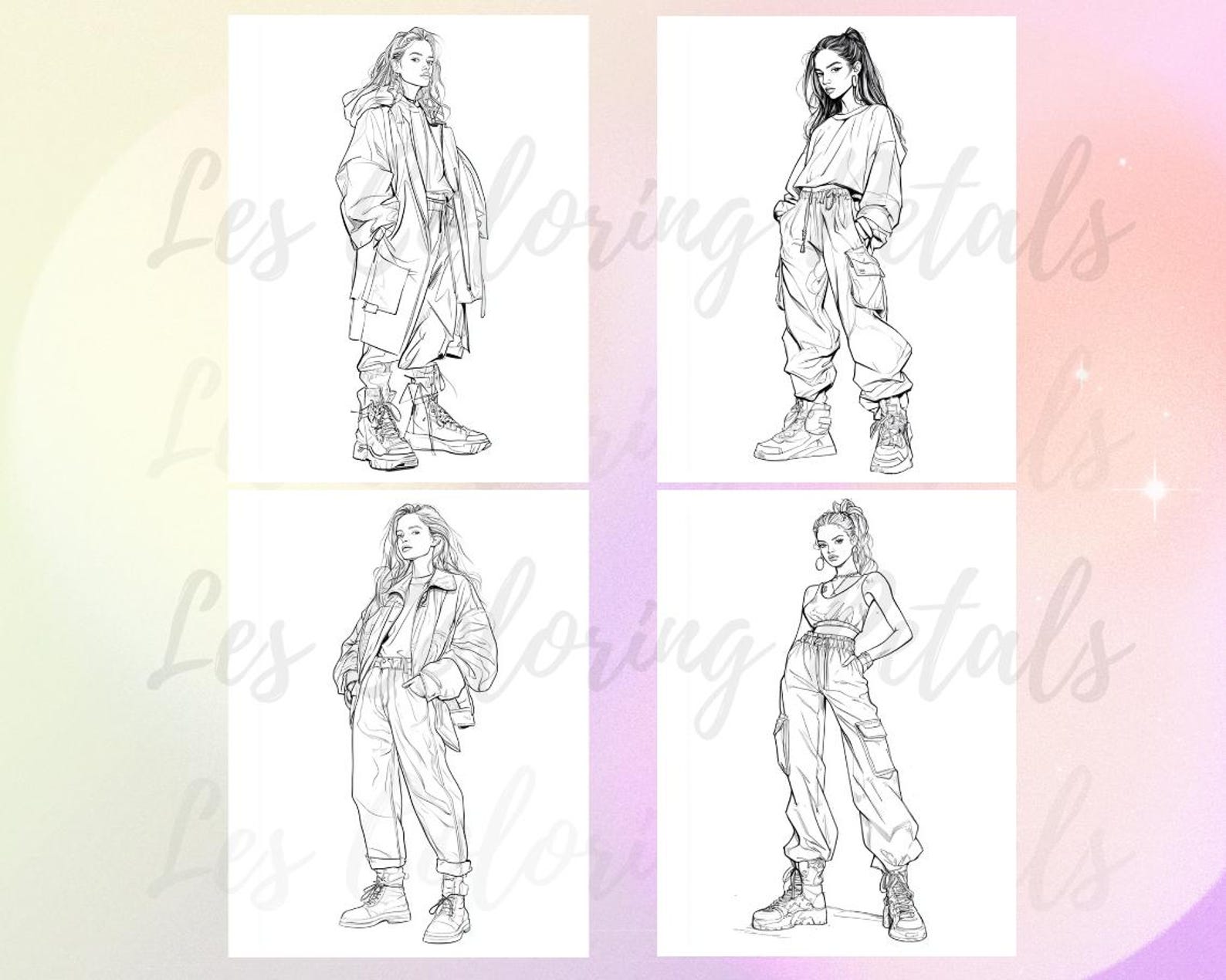 Y2k Fashion Style Coloring Book Printable PDF 90s Influence Fashion ...