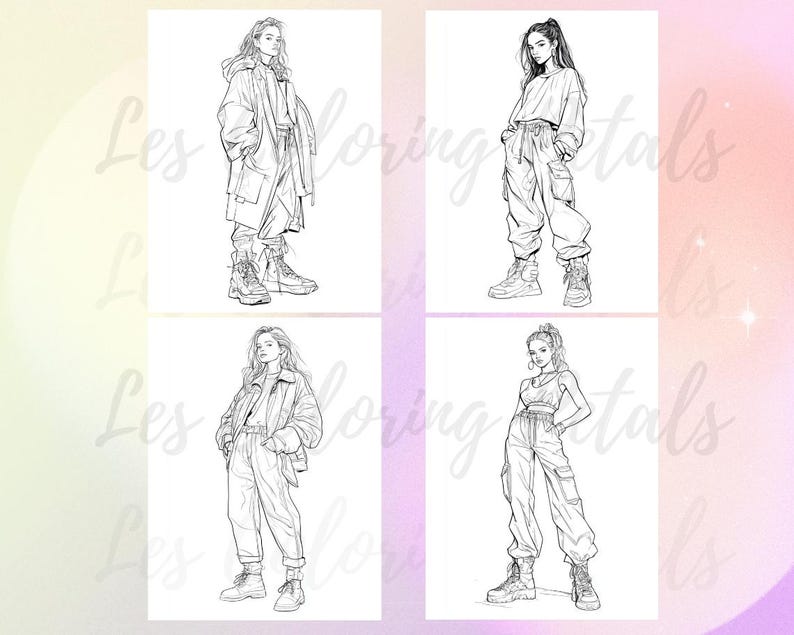 Y2k Fashion Style Coloring Book Printable PDF 90s Influence Fashion ...