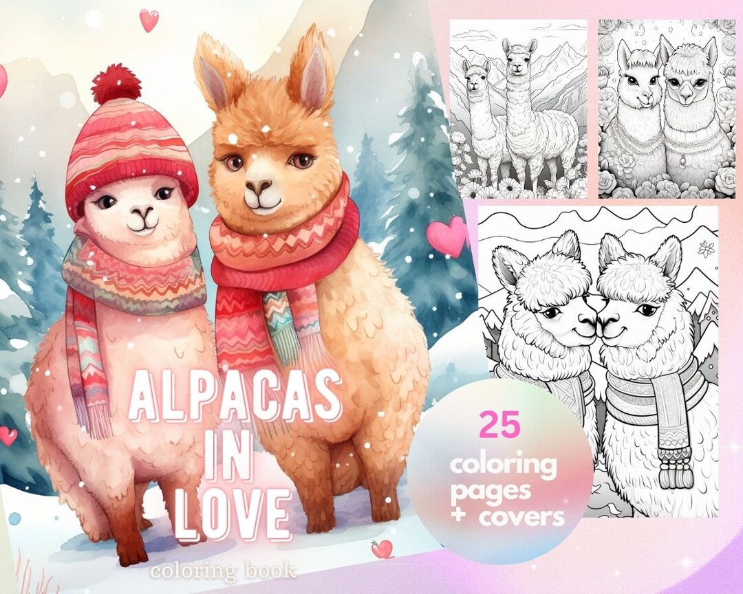 Llama Coloring Book, Alpacas in Love, Adult Coloring Printable ...