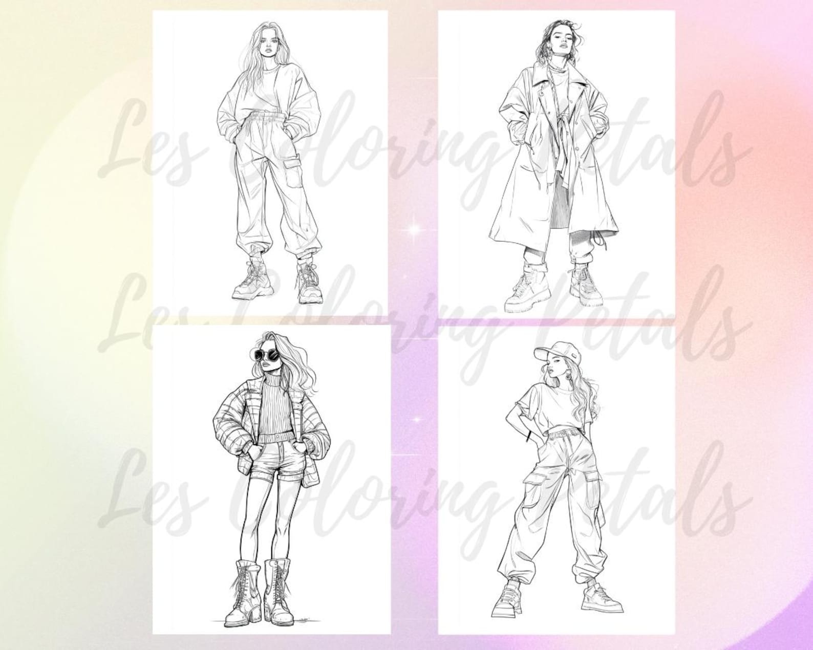 Y2k Fashion Style Coloring Book Printable PDF 90s Influence Fashion ...