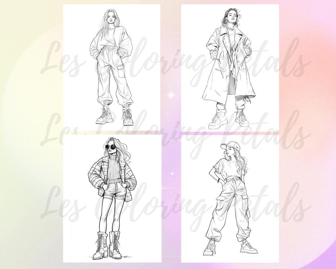 Y2k Fashion Style Coloring Book Printable PDF 90s Influence Fashion ...