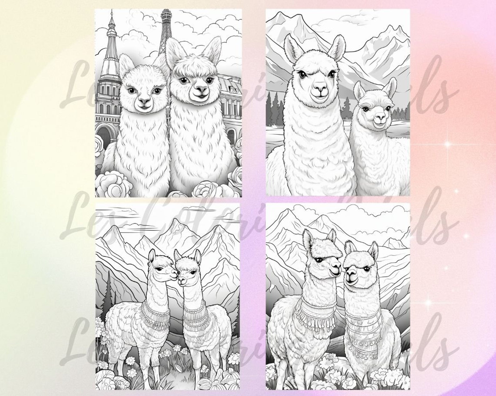 Llama Coloring Book, Alpacas in Love, Adult Coloring Printable ...