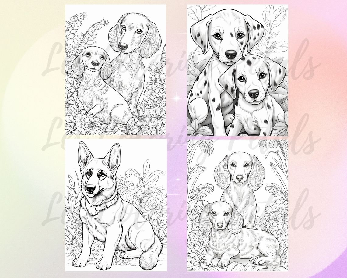 Dog Breeds Coloring Book, 20 Printable Dogs Coloring Pages for Kids and ...