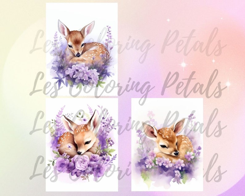 Sleepy Fawn With Flowers Clipart, Bemby, Printable Watercolor Clipart ...