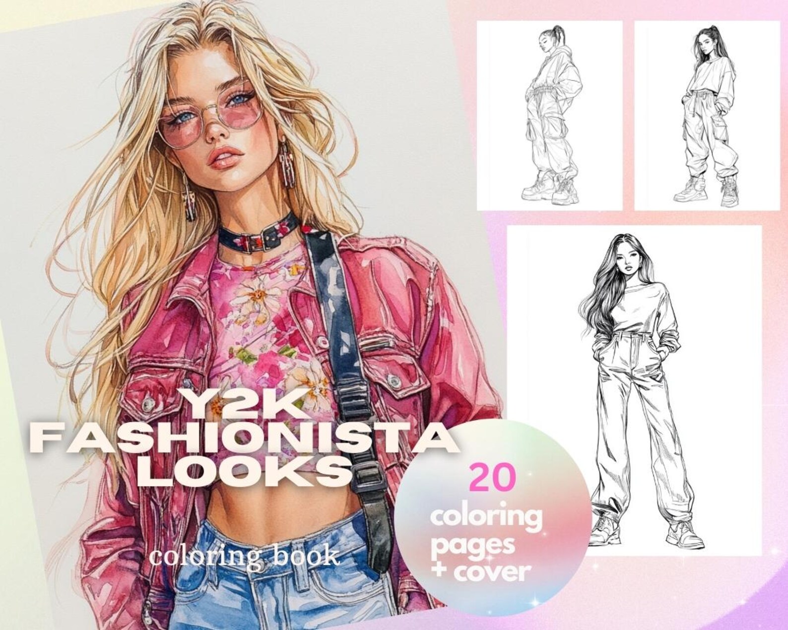 Y2k Fashion Style Coloring Book Printable PDF 90s Influence Fashion ...