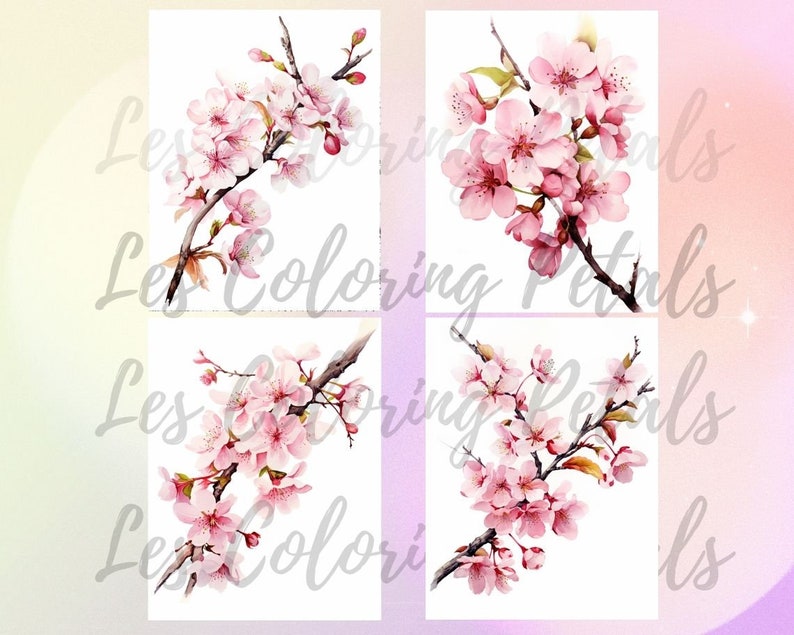 Cherry Blossom Clipart Flowers Digital Download, 10 Jpgs PDF PNG, High ...