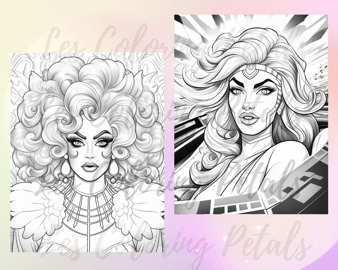 DRAG QUEENS - 25 Coloring Pages, 2 Covers, Coloring Book for Adults and ...