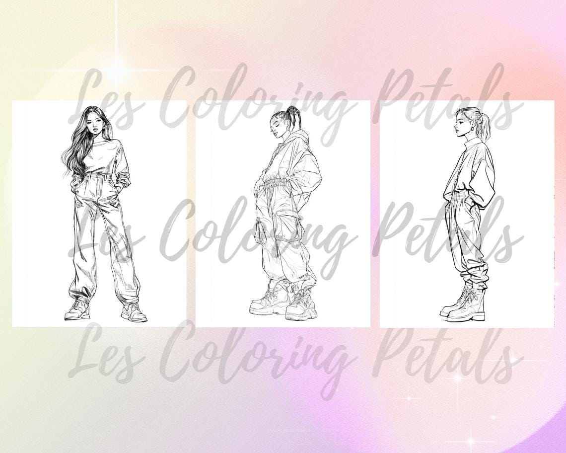 Y2k Fashion Style Coloring Book Printable PDF 90s Influence Fashion ...