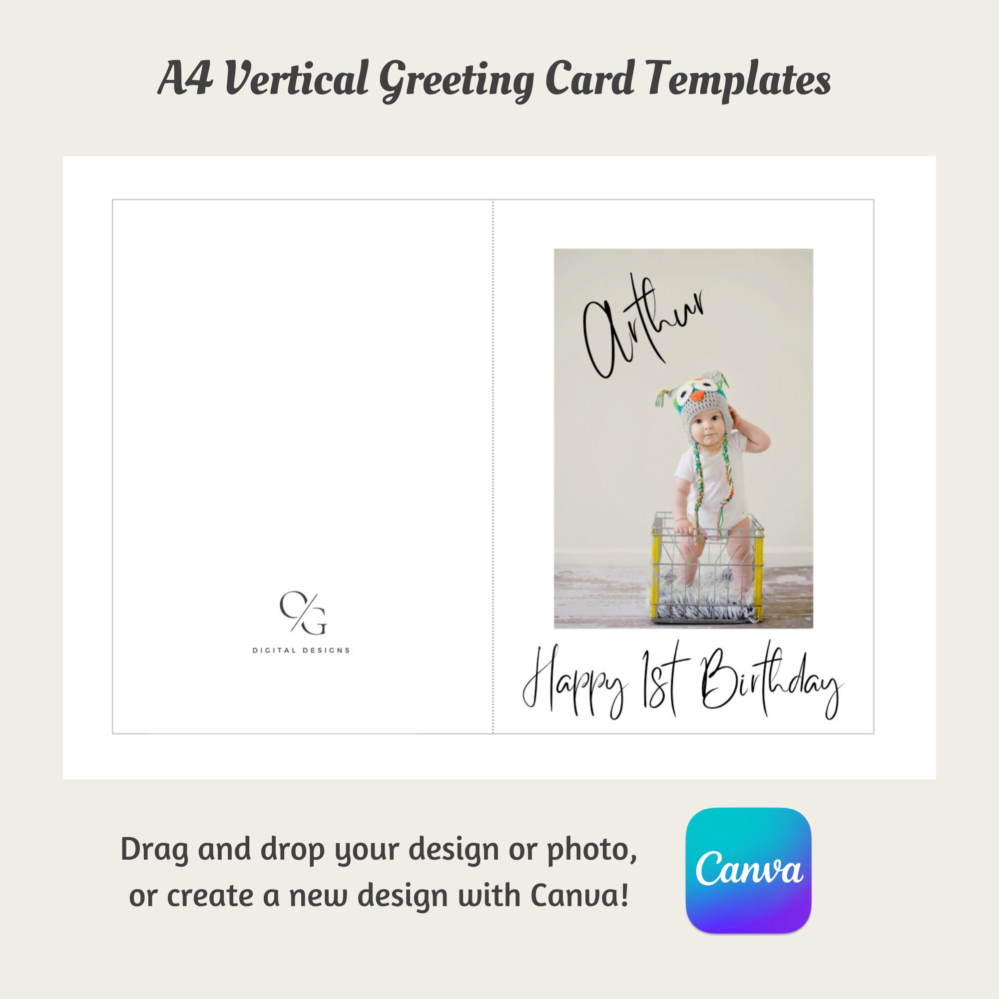 Vertical Greeting Card Template Bundle Blank, Editable Canva Templates ...