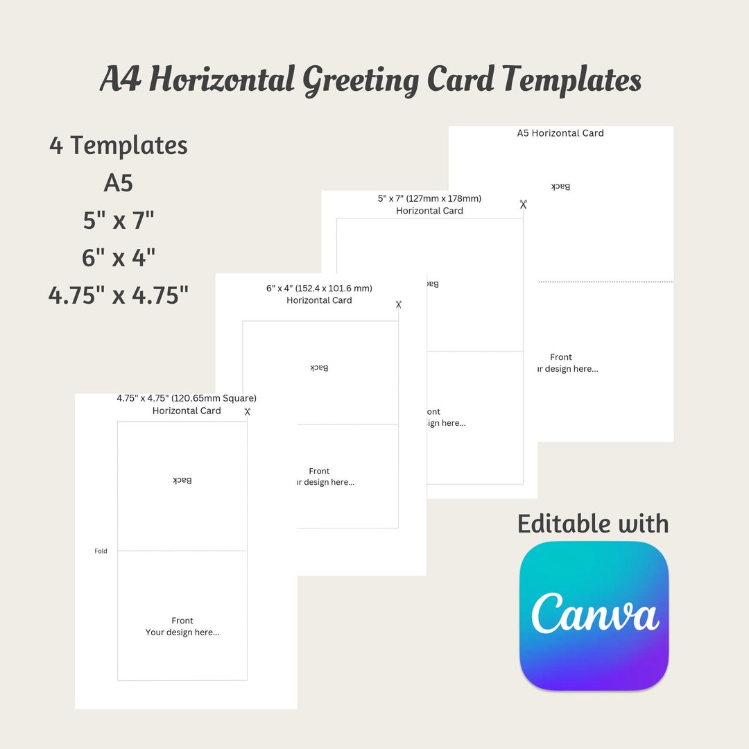Horizontal Greeting Card Template Bundle Blank, Editable Canva ...