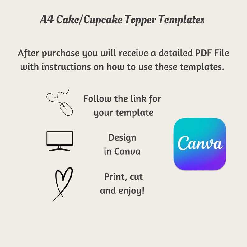 Cake Topper Cupcake Toppers Templates Blank, Editable Canva Templates ...