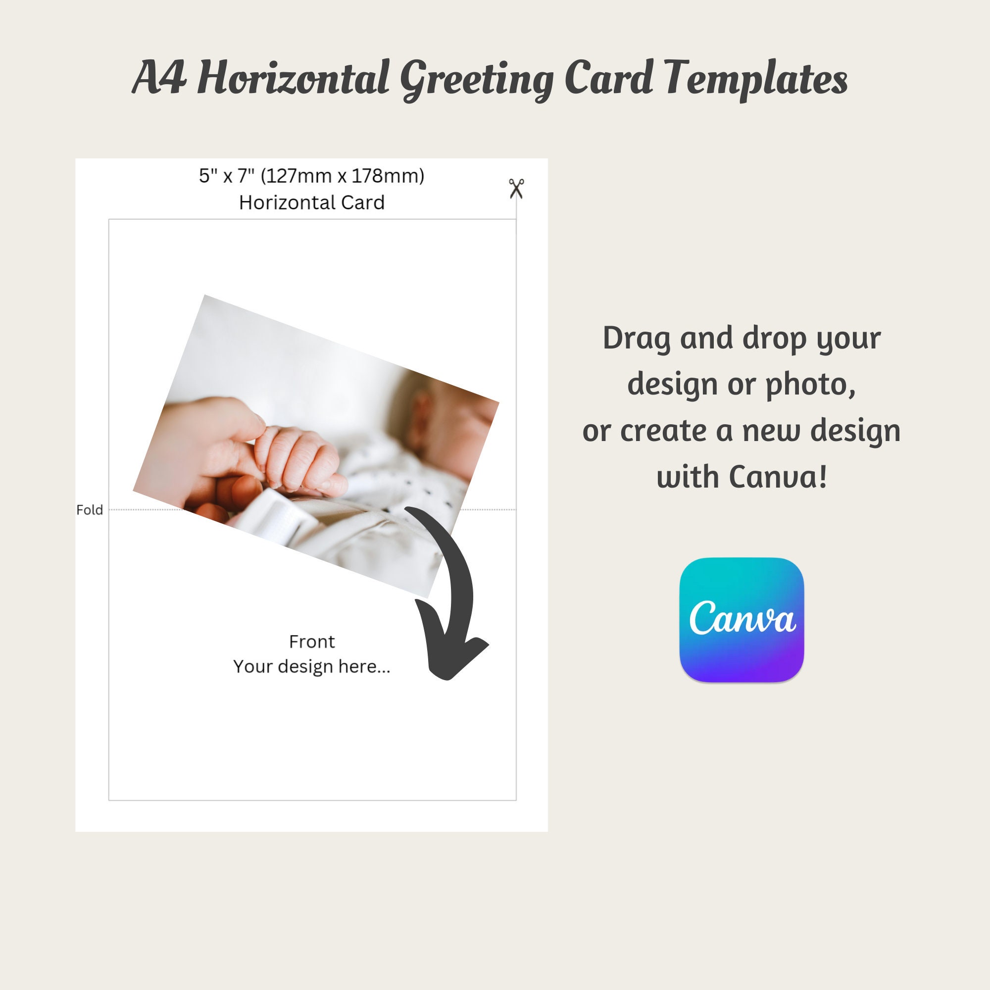Horizontal Greeting Card Template Bundle Blank, Editable Canva ...