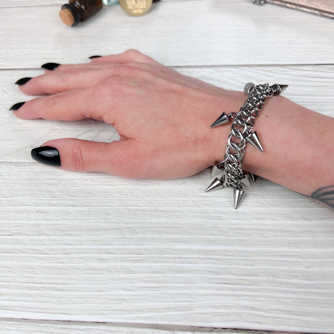 Half Persian Foxtail Chainmail Bracelet With Spikes, Handmade Chain Maille Jewelry for Women and ...
