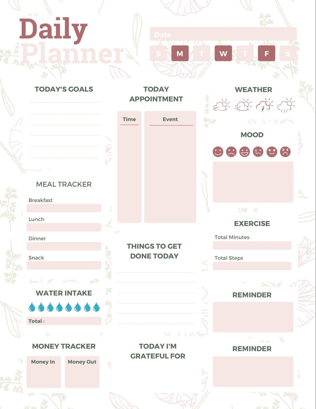 Floral Printable Daily Planner - Etsy