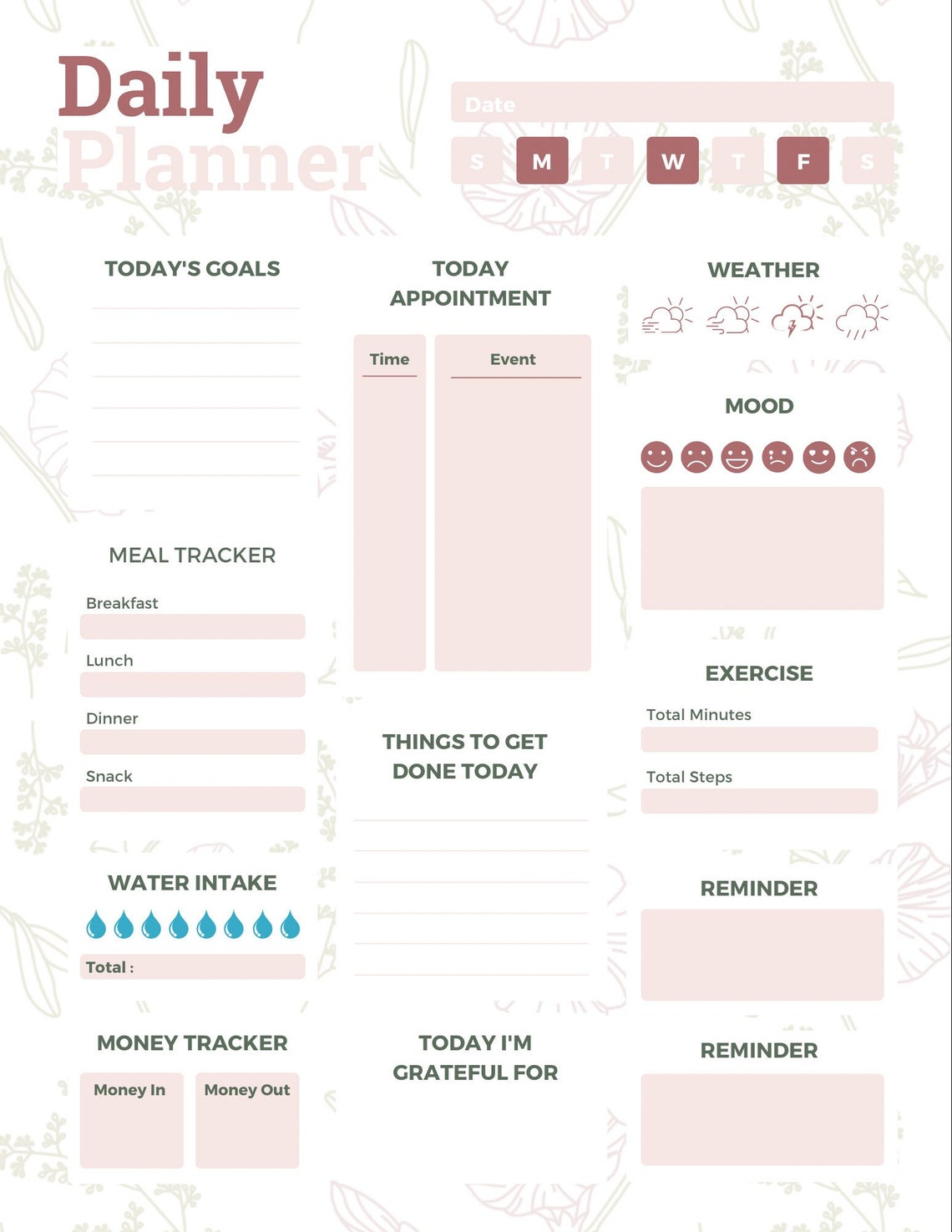Floral Printable Daily Planner - Etsy