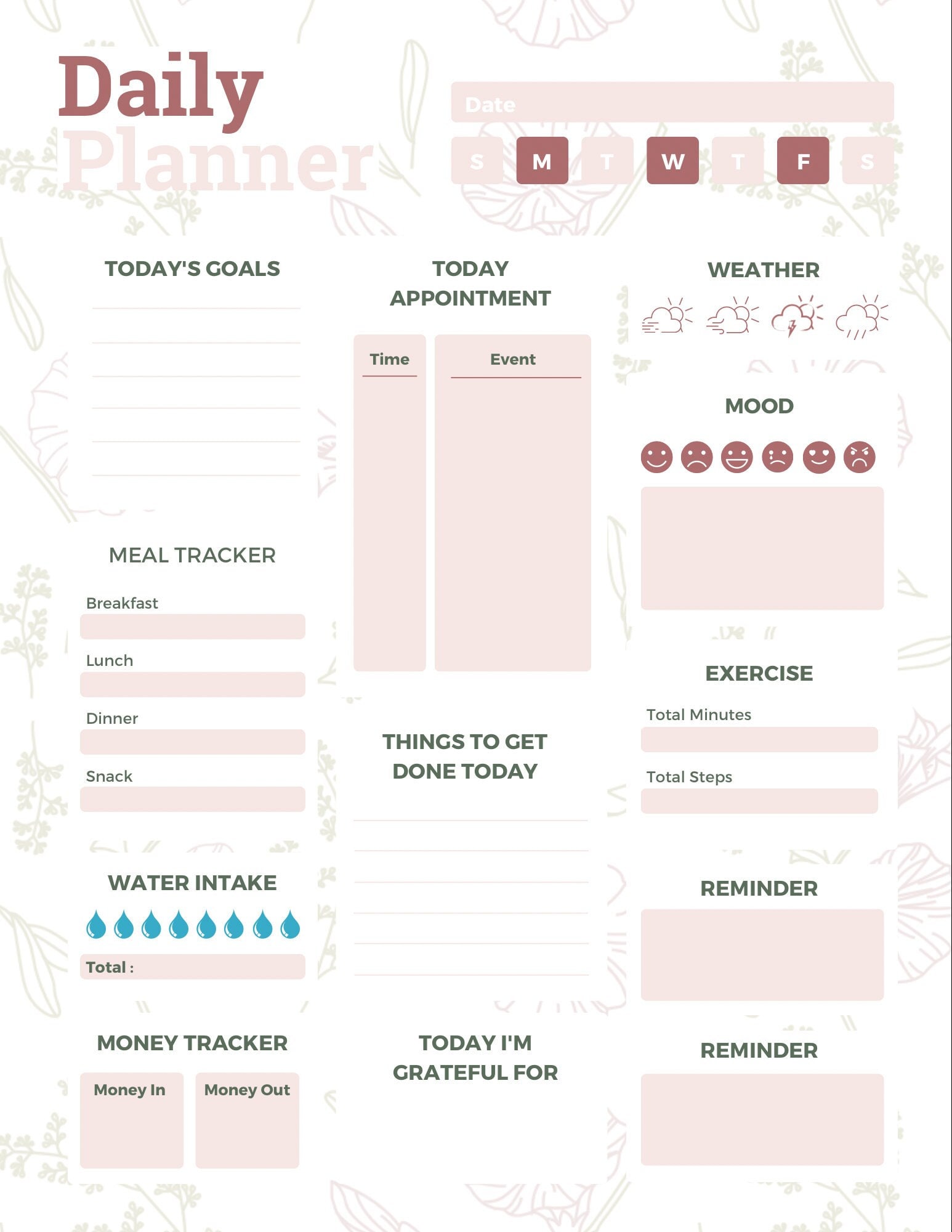 Floral Printable Daily Planner - Etsy