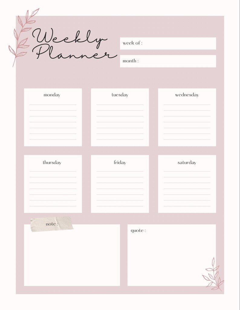 Printable Pastel Weekly Planner - Instant Digital Download PDF - Etsy