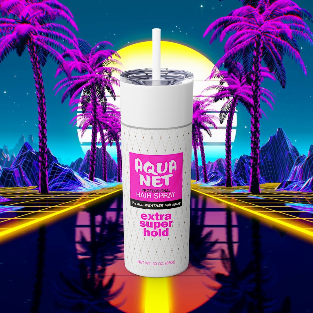 80s Aqua Net Hairspray Tumbler With Straw - Glitter Stainless Steel ...