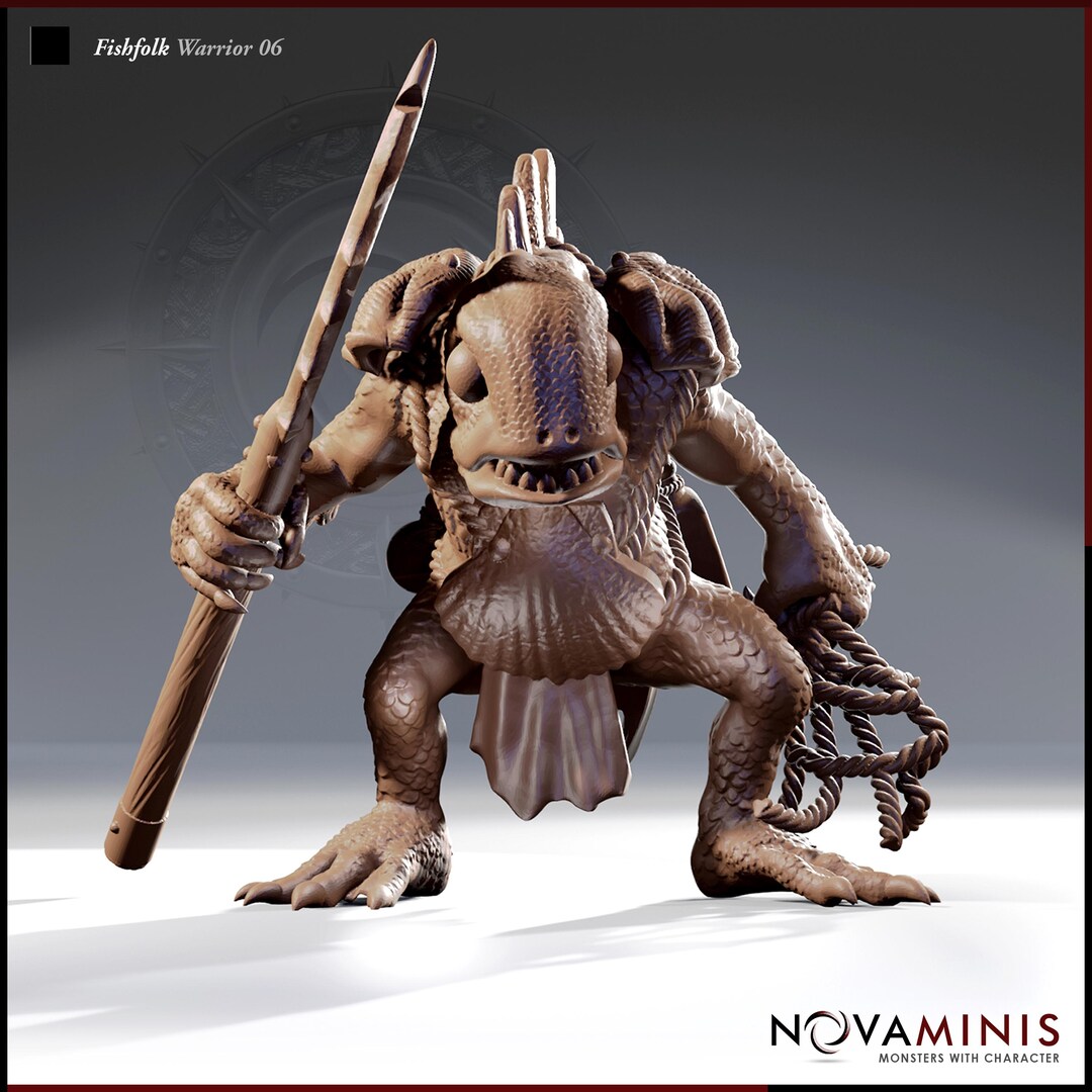 Fishfolk Warrior 28mm 3D Printed Miniature for D&D, Pathfinder, and ...