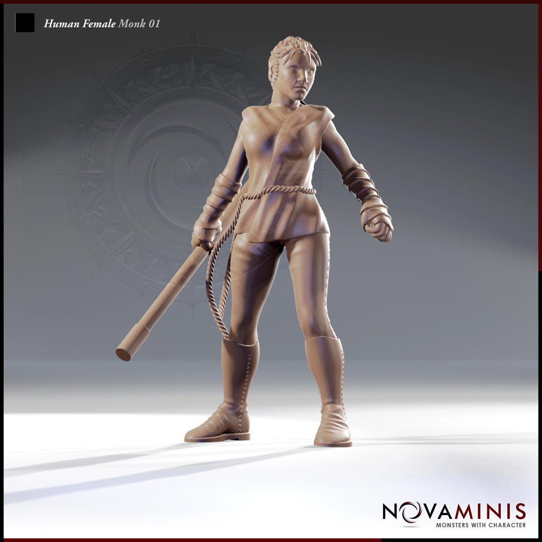 Human Female Monk - 28mm 3D Printed Miniature for D&D, Pathfinder, and ...