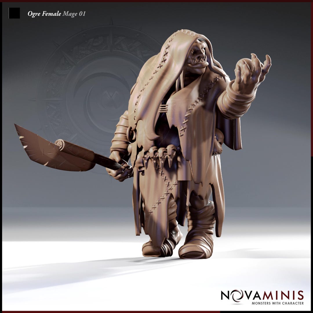 Ogre Female Mage - 28mm 3D Printed Miniature for D&D, Pathfinder, and ...