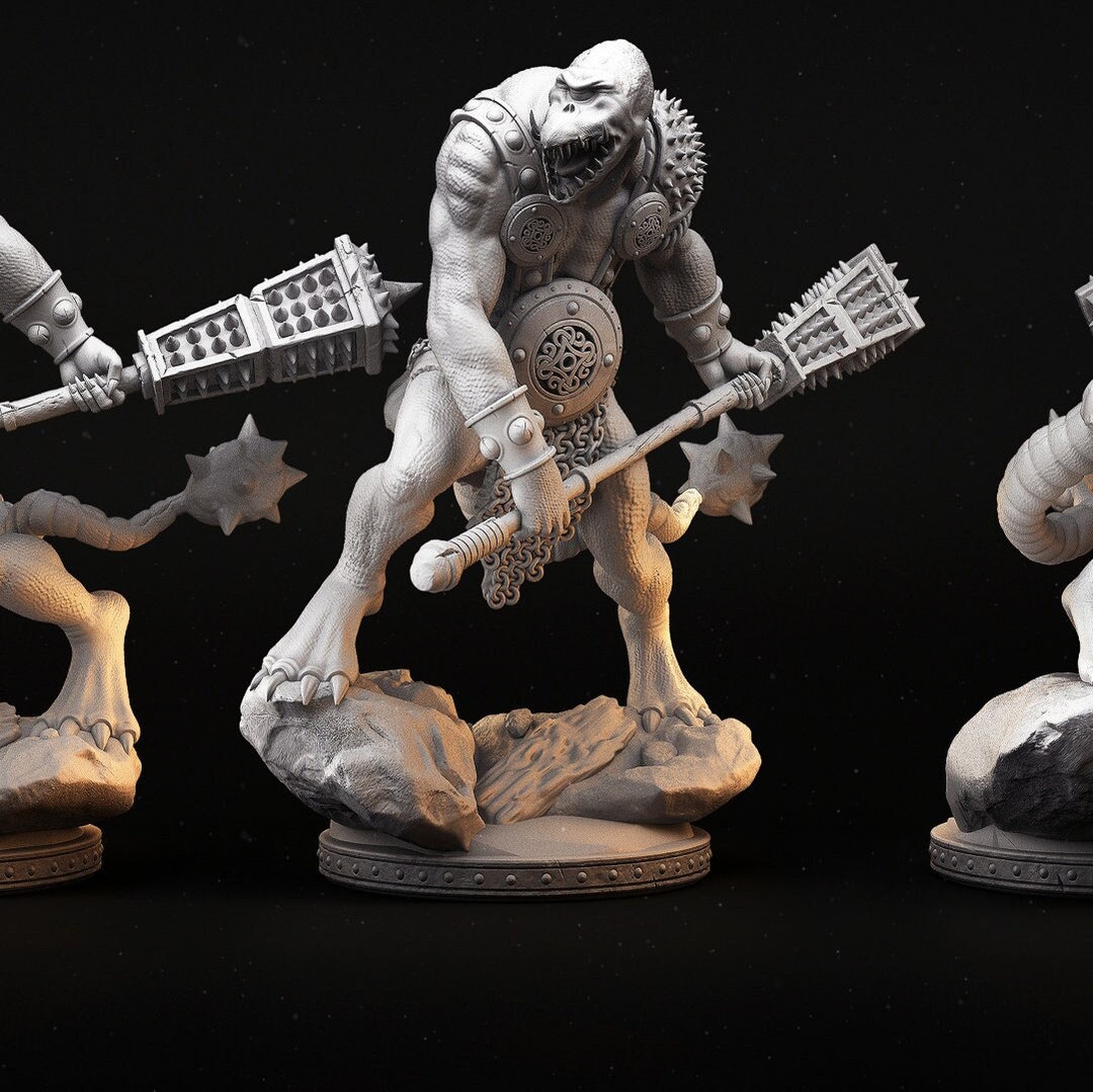 Skeghh Lizardfolk Fighter 32mm Scale for D&D 5e and Pathfinder Crafted ...