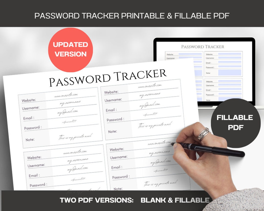 Elegant Password Tracker Printable And Fillable Pdf Minimalistic Password 9380