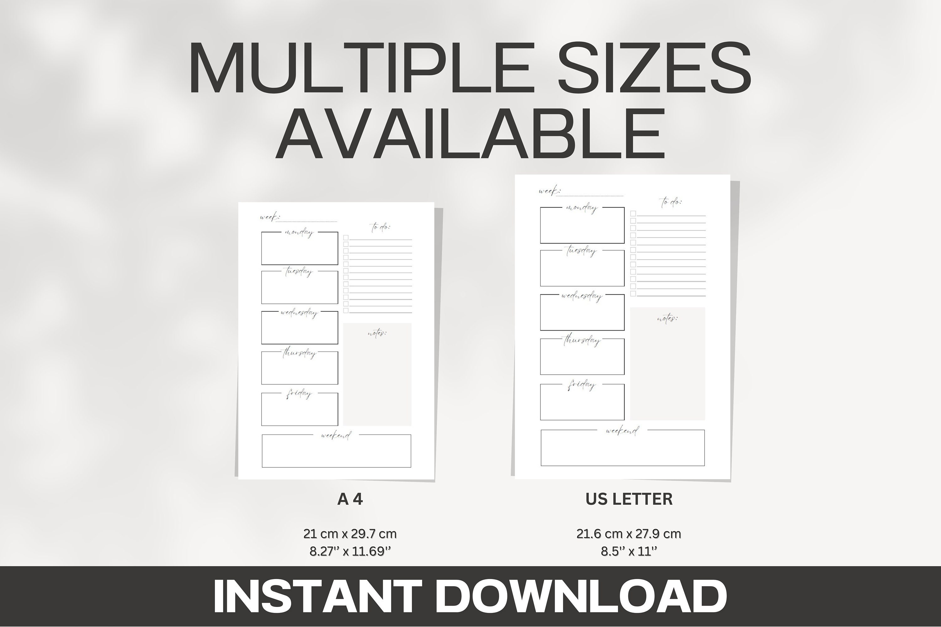 Undated Weekly Calendar Pages Printable & Fillable PDF for Flexible ...