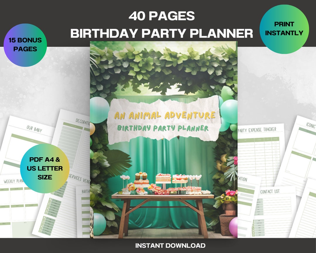 Jungle Safari Kids Birthday Party Planner Printable Jungle Theme Event ...