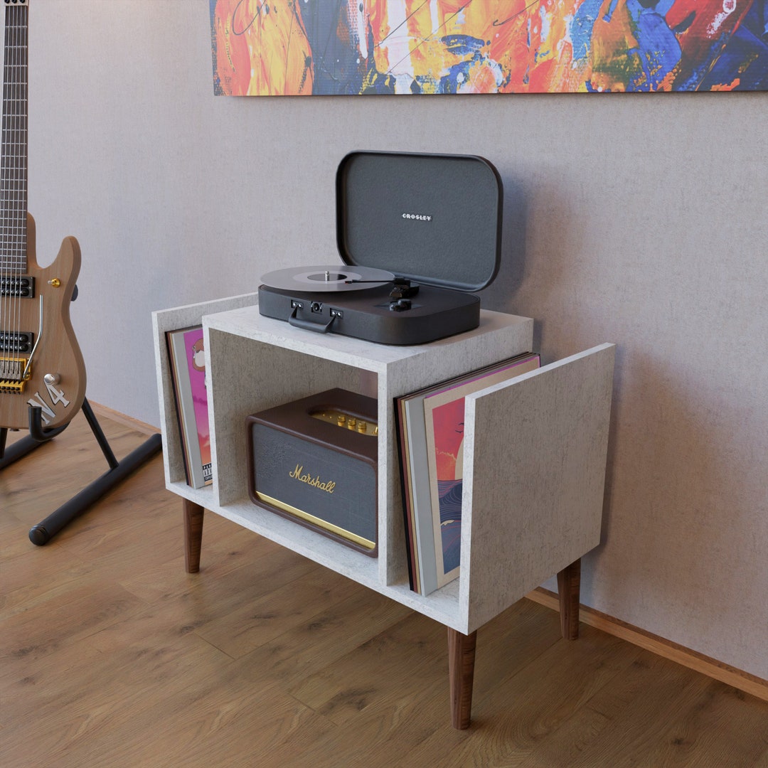 Large Wood Record Player Stand Vinyl Records Storage Vintage Player ...