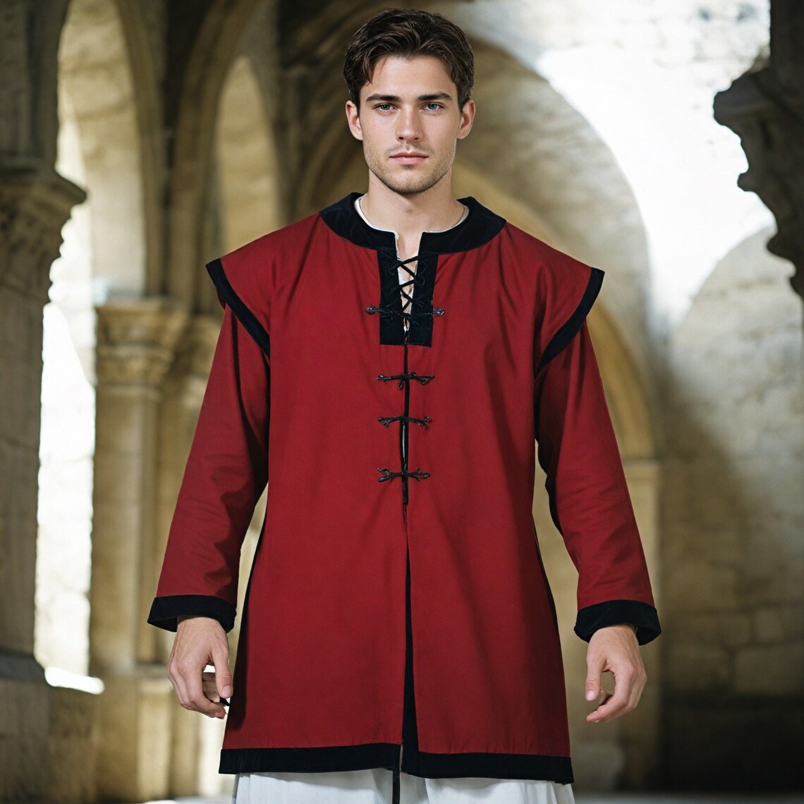 Men's Lace up Viking Pirate Shirt Renaissance Medieval Tunic ...