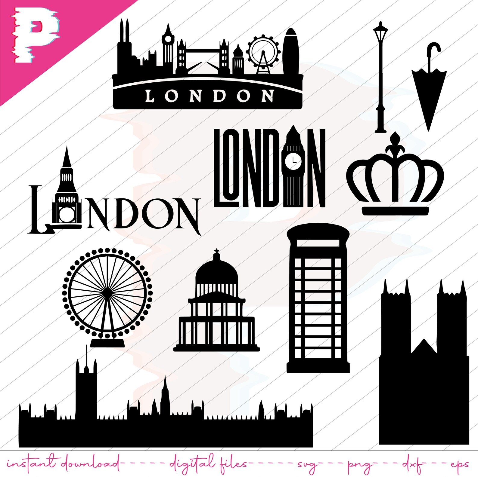 London Svg Bundle, Instant Download, London Skyline Svg,city Skyline ...