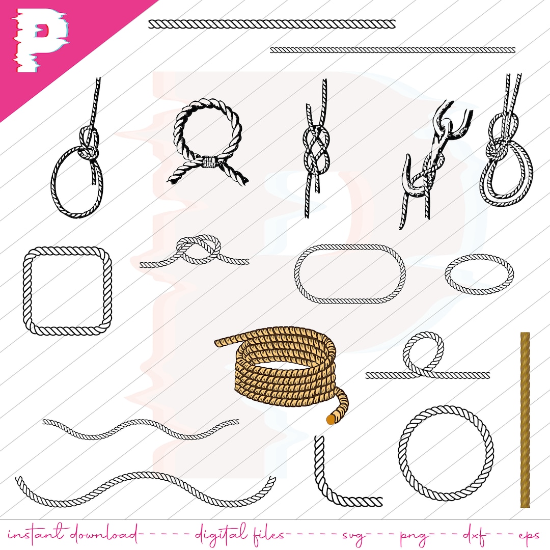 Rope Svg Bundle, Rope Clipart, Rope Frames, Rope Loop Svg, Rope Knot ...