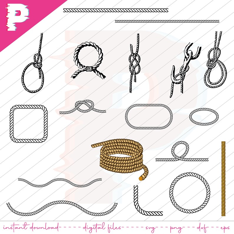 Rope Svg Bundle, Rope Clipart, Rope Frames, Rope Loop Svg, Rope Knot ...