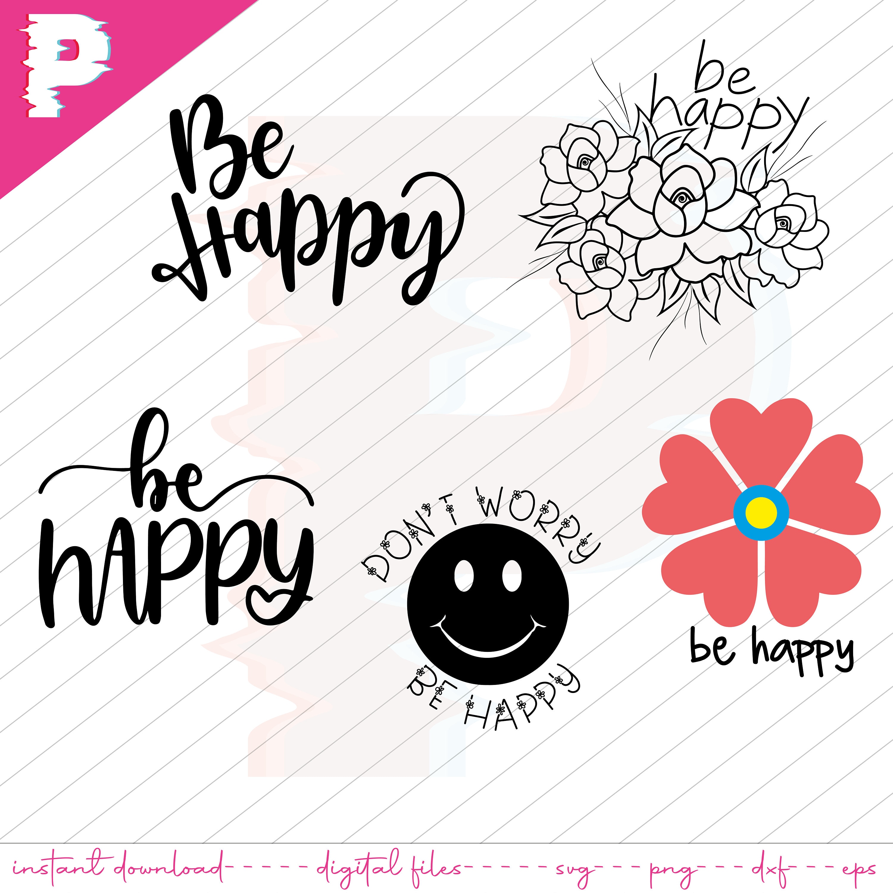Be Happy Svg Bundle, Be Happy Svg, Don't Worry Be Happy, Smiling Face ...