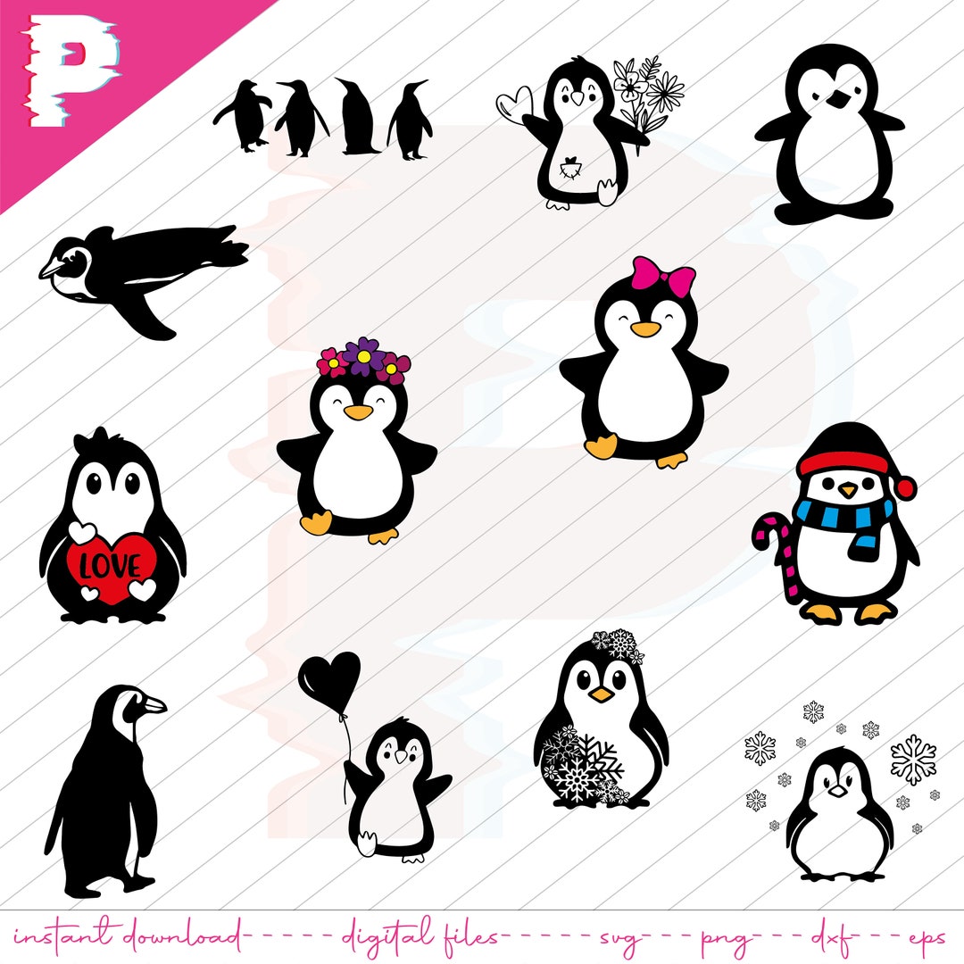 Penguin SVG, Eps, Dxf and Png. Vector Files Ideal for Cutting Machines ...